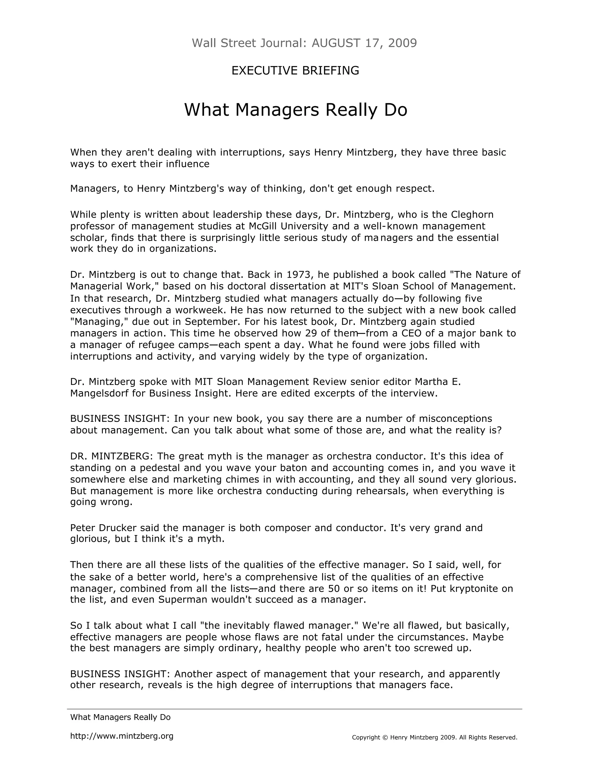 Mintzberg What Managers Really Do Mgrsreallydo | PDF