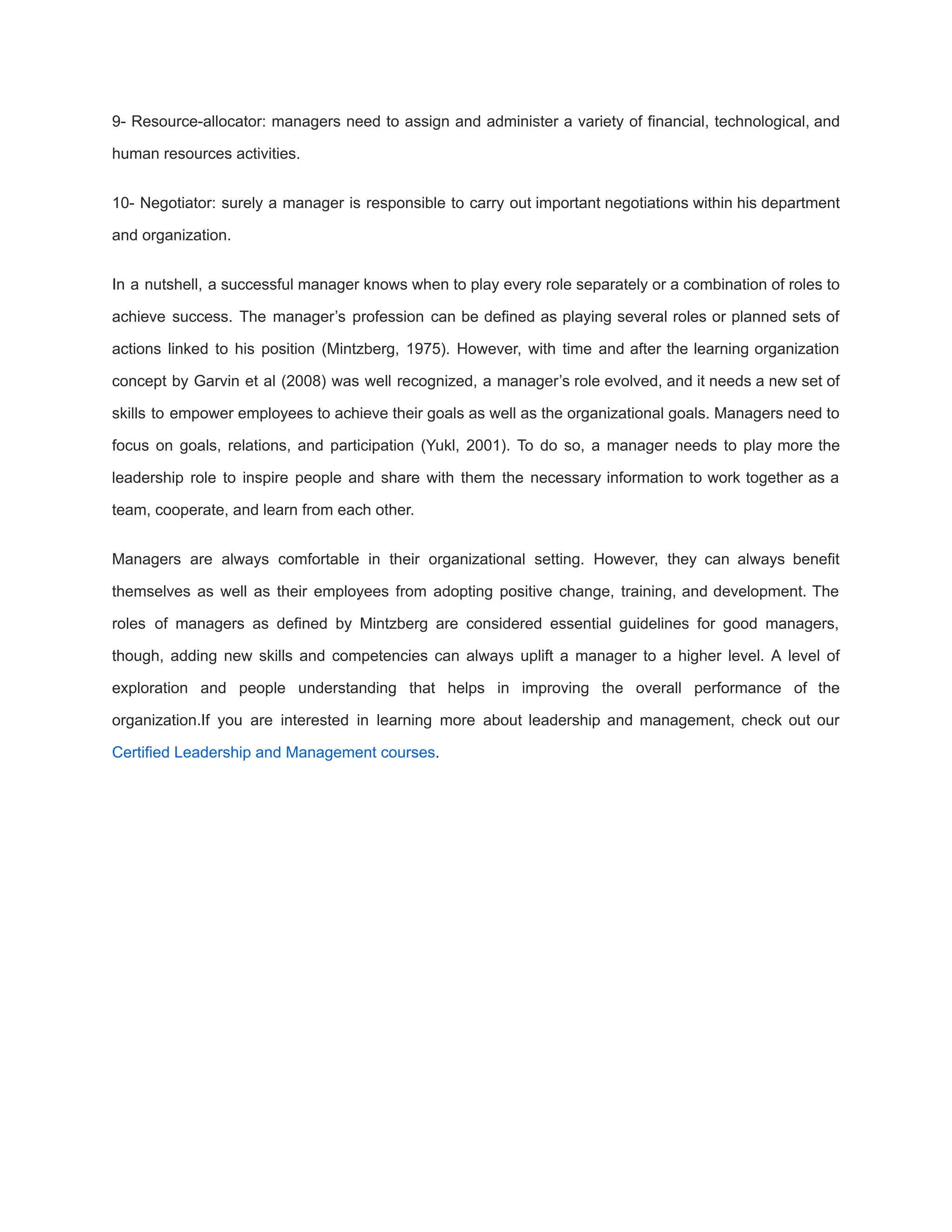 Mintzberg’s managerial theory | PDF