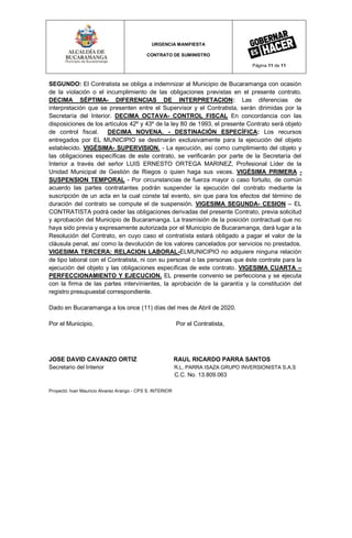 Contrato Alcaldía de Bucaramanga, Parra Isaza Grupo Inversionista S.A.S ...