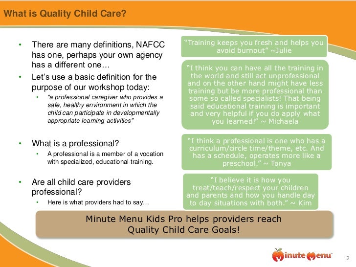 Minute menu kids pro and quality child care