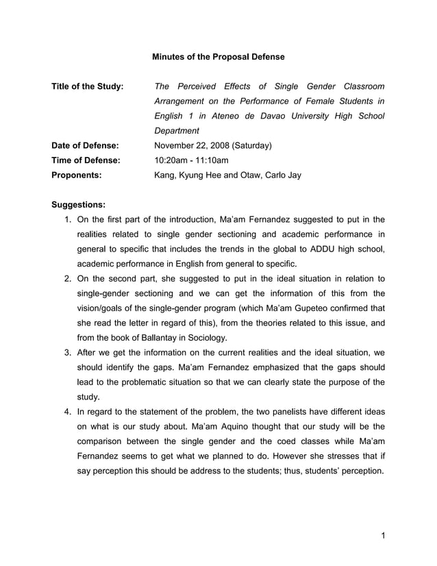 Minutes Of The Proposal Defense | DOC | Educational Assessment | Education