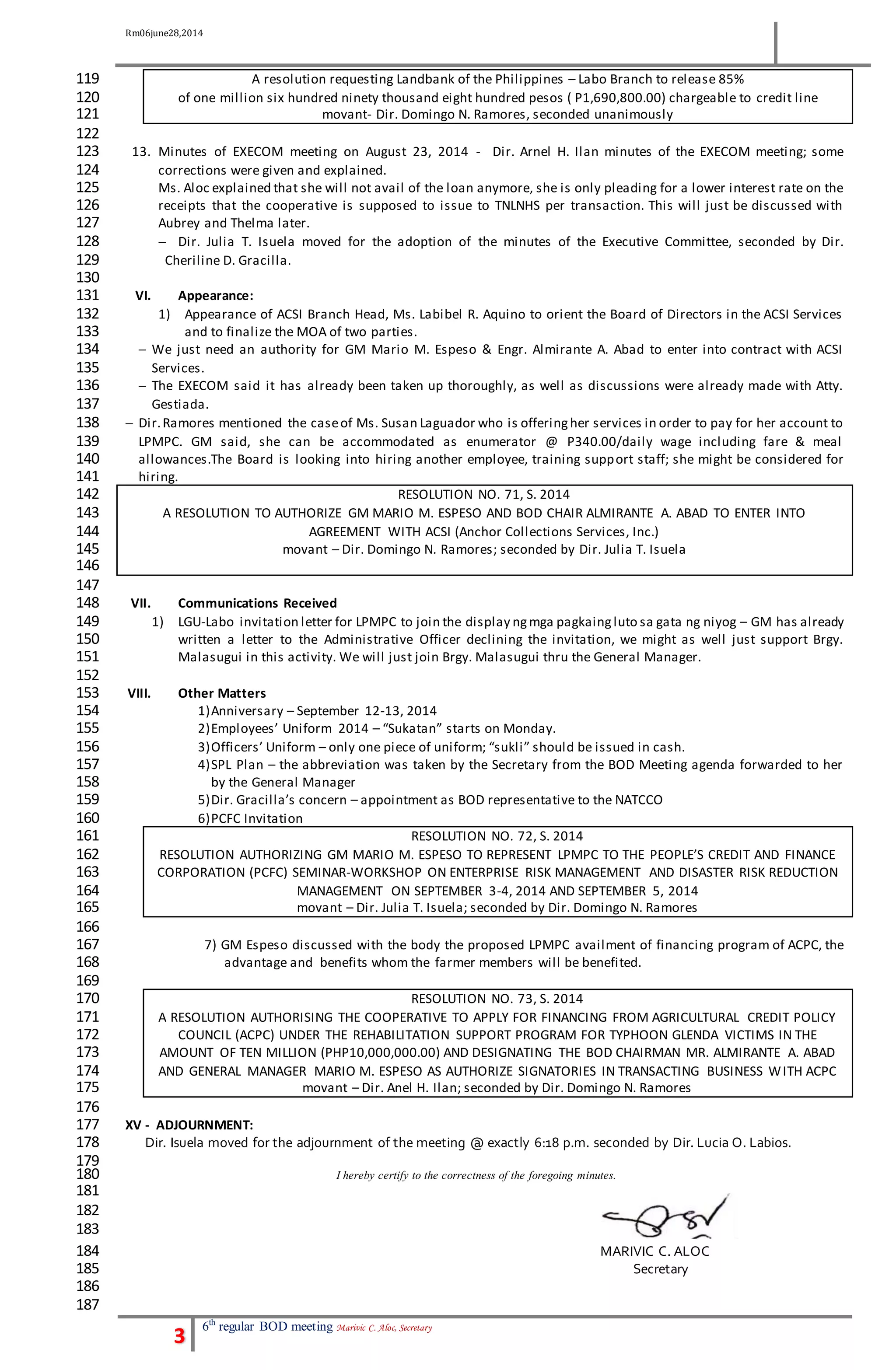 Minutes of bod meeting august 14' | DOCX