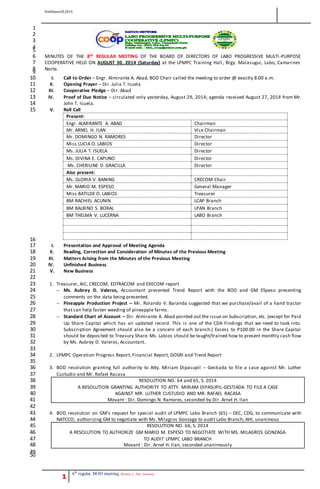 Minutes of bod meeting august 14' | DOCX