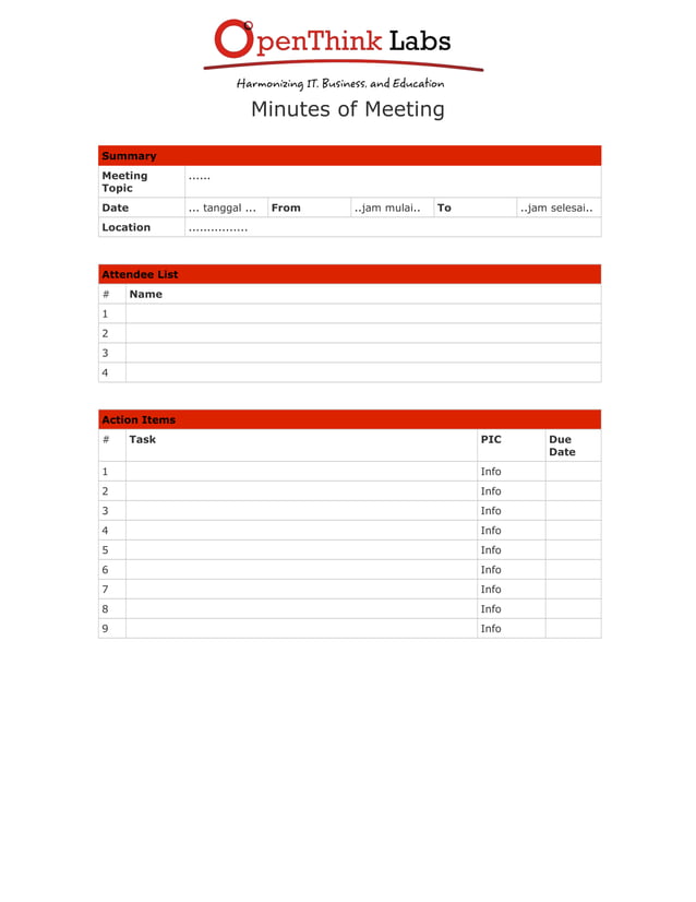 Software Development : Minutes of Meeting Form - Template | ODT ...