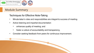 Minute Taking and Meeting Procedures for Beginners | PPTX