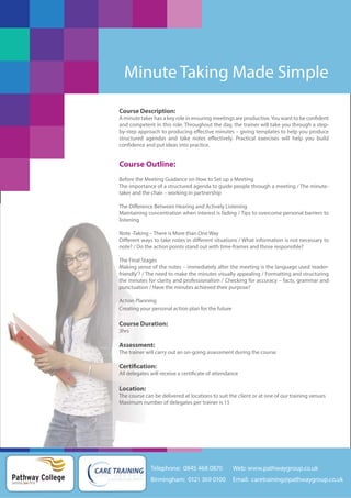 Minute Taking 'Made Simple' Training Courses | PDF