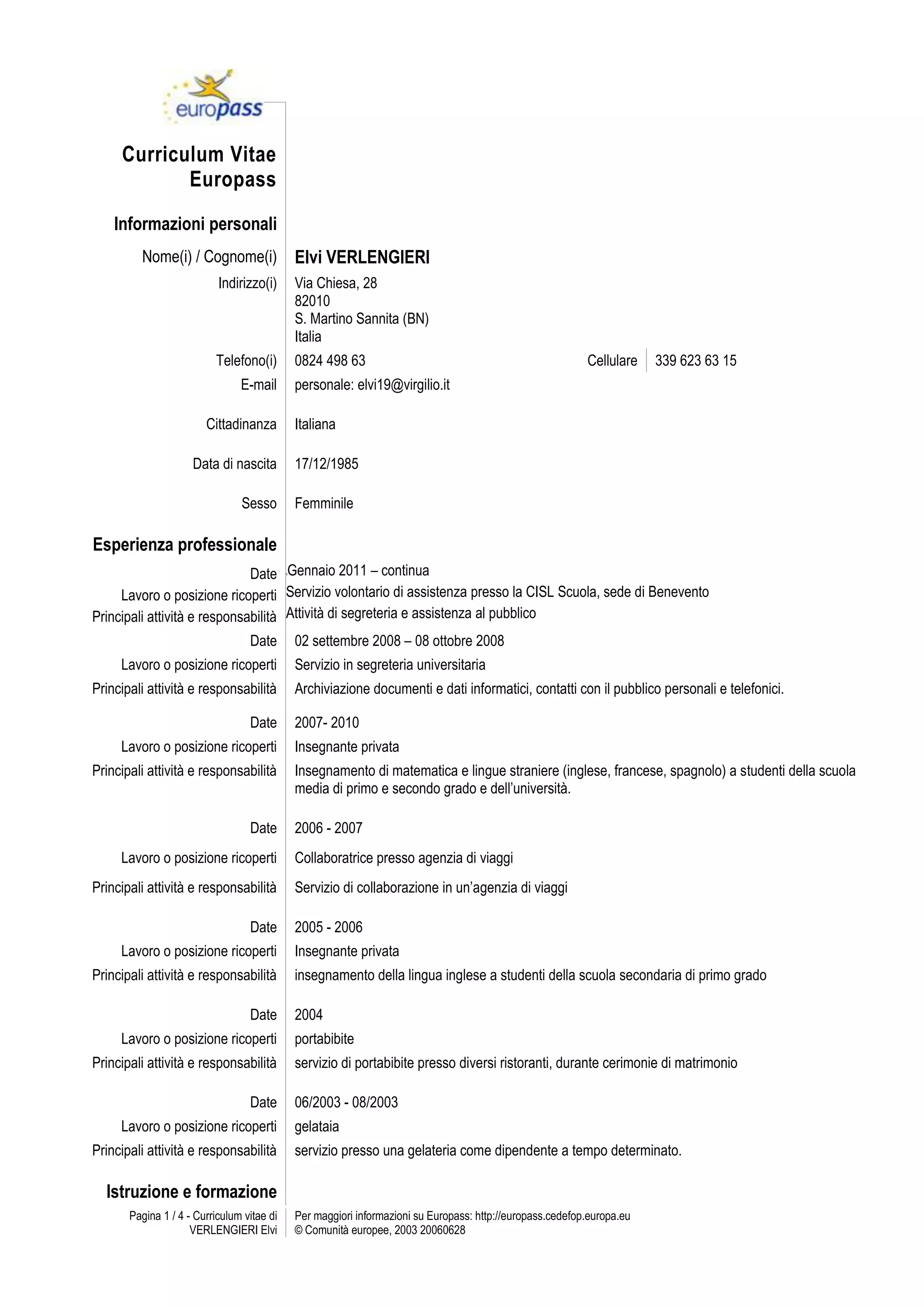 Mio curriculum vitae | PDF