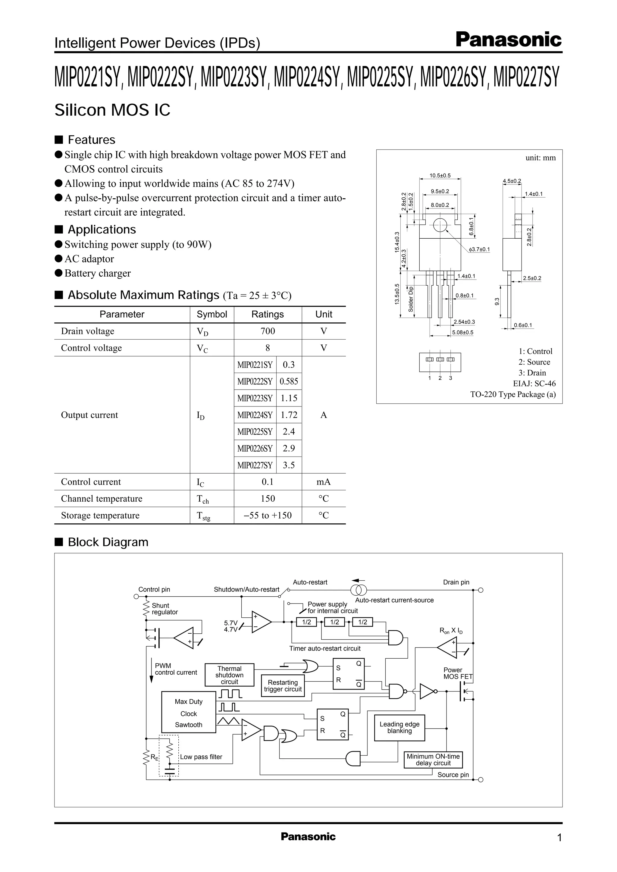 Original Power Supply IC MIP0224SY MIP0224 TO-220 New Panasonic | PDF