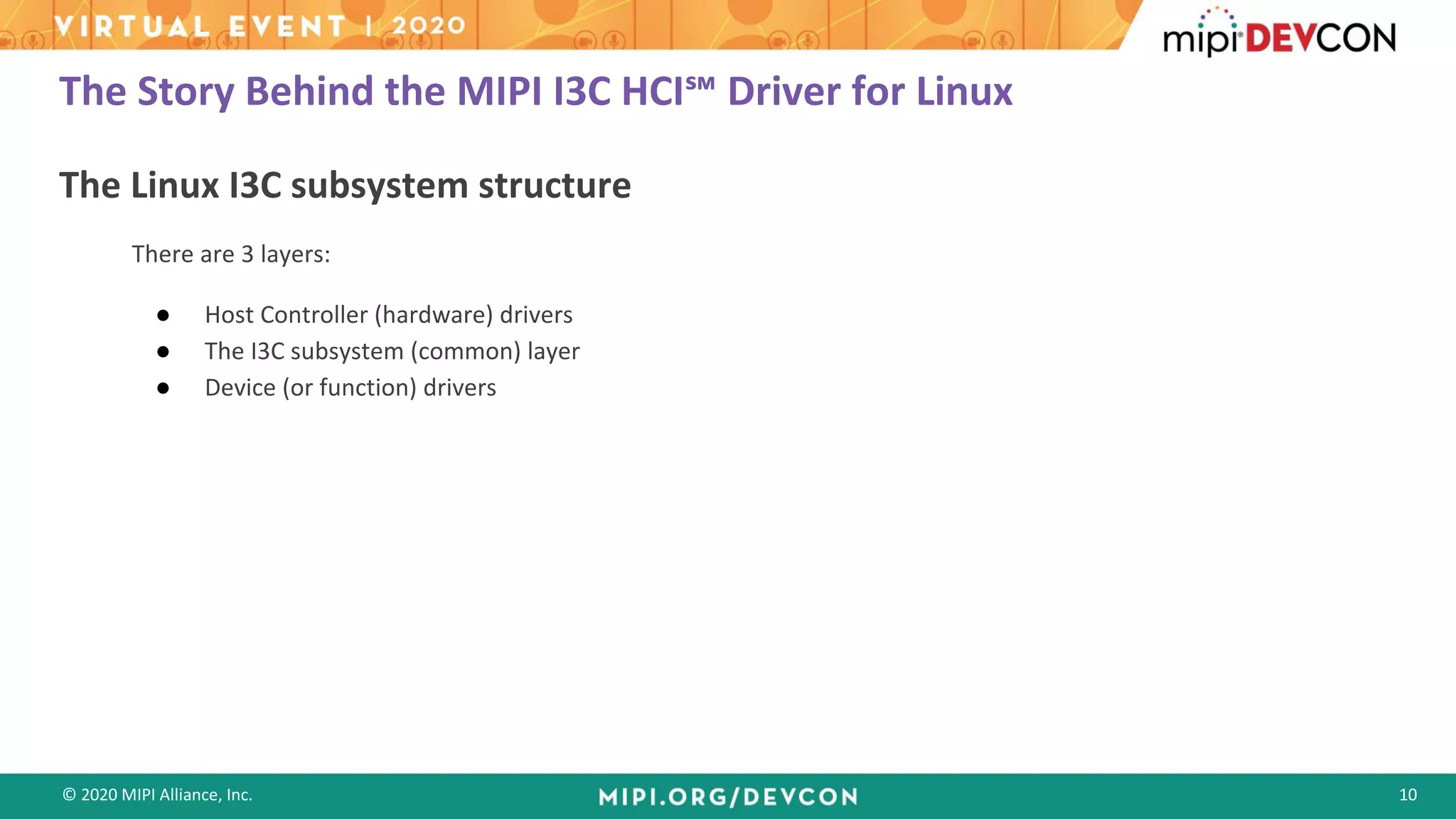 MIPI DevCon 2020 | The Story Behind the MIPI I3C HCI Driver for Linux | PDF