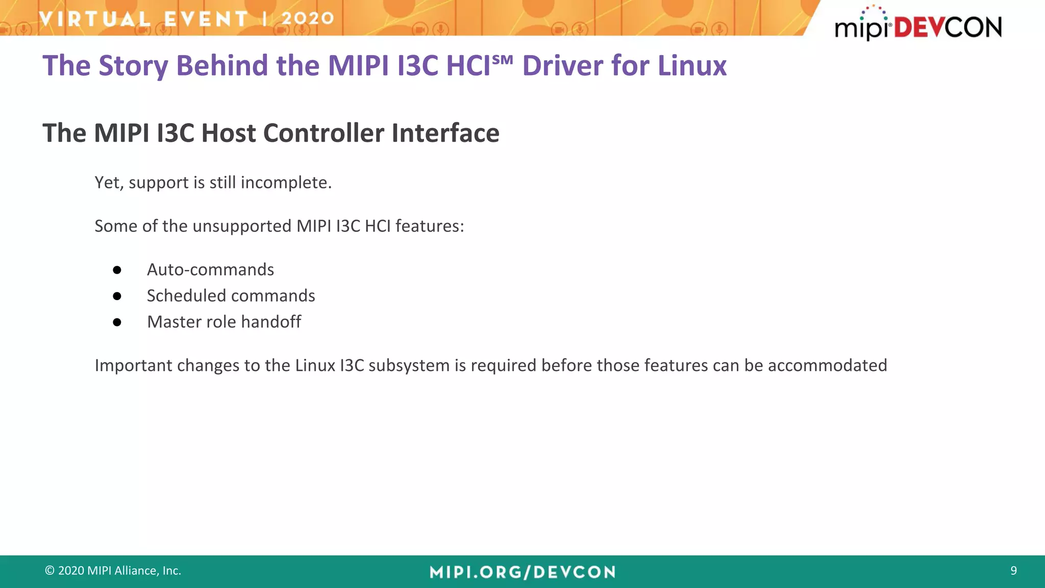 MIPI DevCon 2020 | The Story Behind the MIPI I3C HCI Driver for Linux | PDF