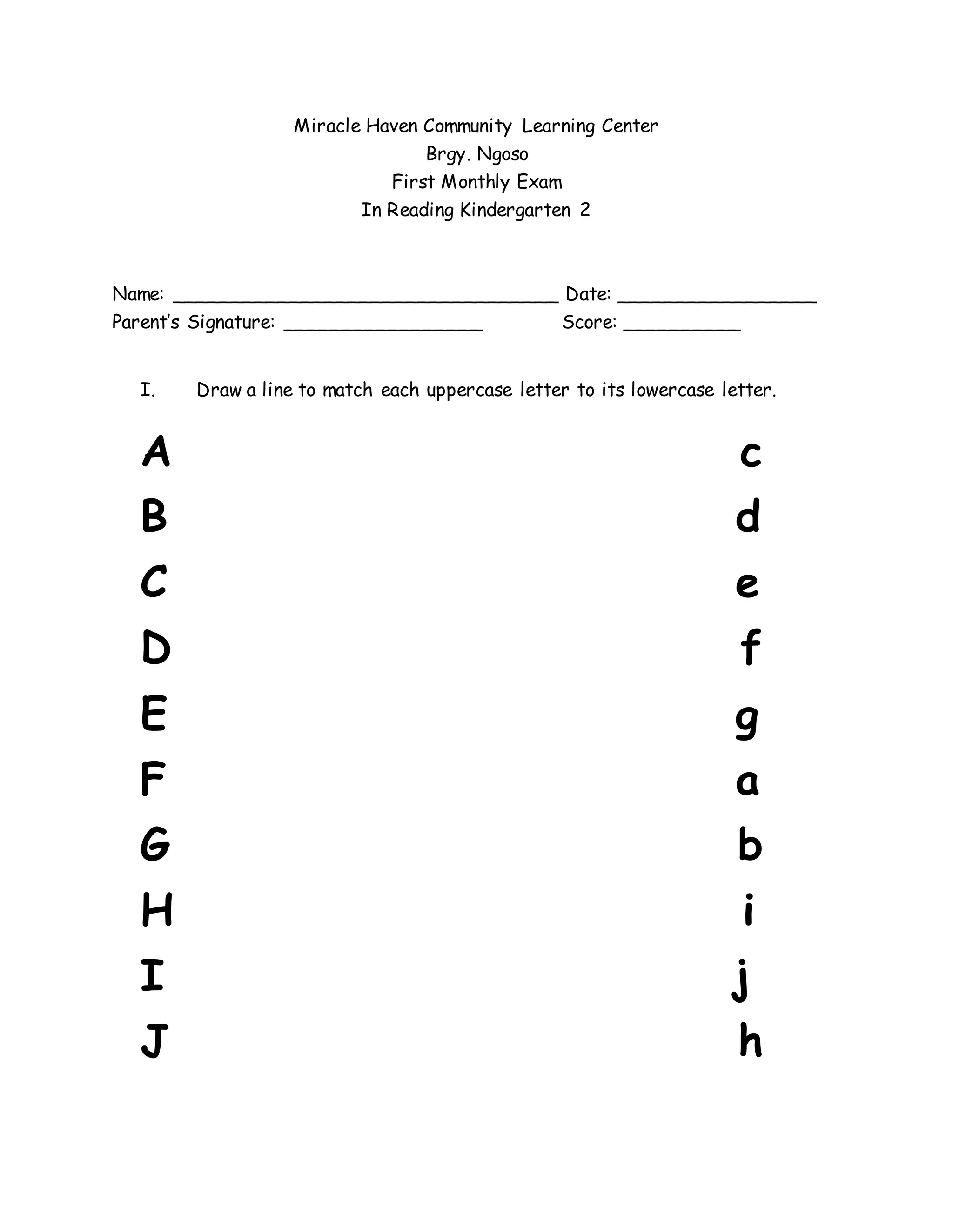 Kindergarten Test Paper Monthly Exam | DOCX