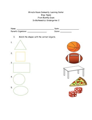 Kindergarten Test Paper Monthly Exam | DOCX