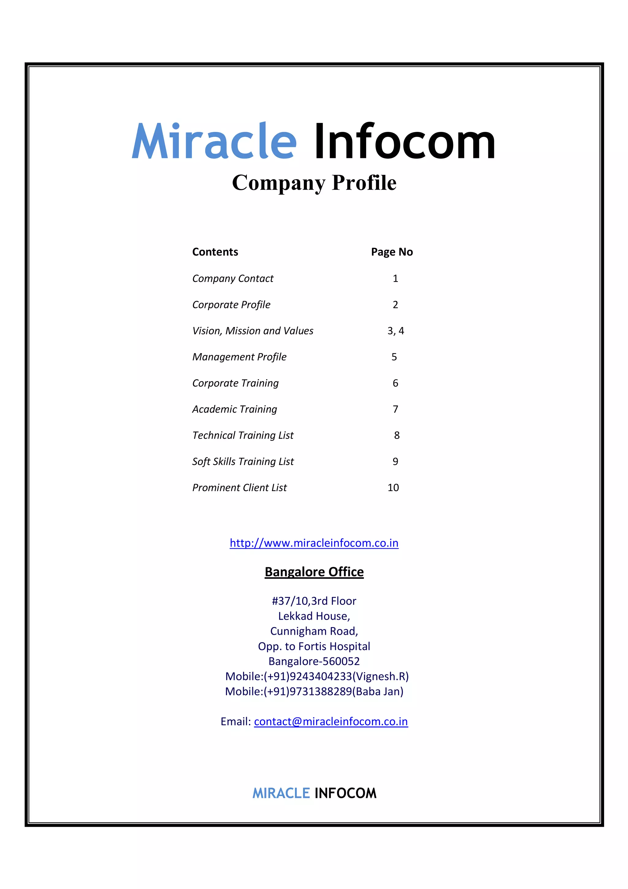 Miracle Infocom - A Corporate Training Organization | PDF