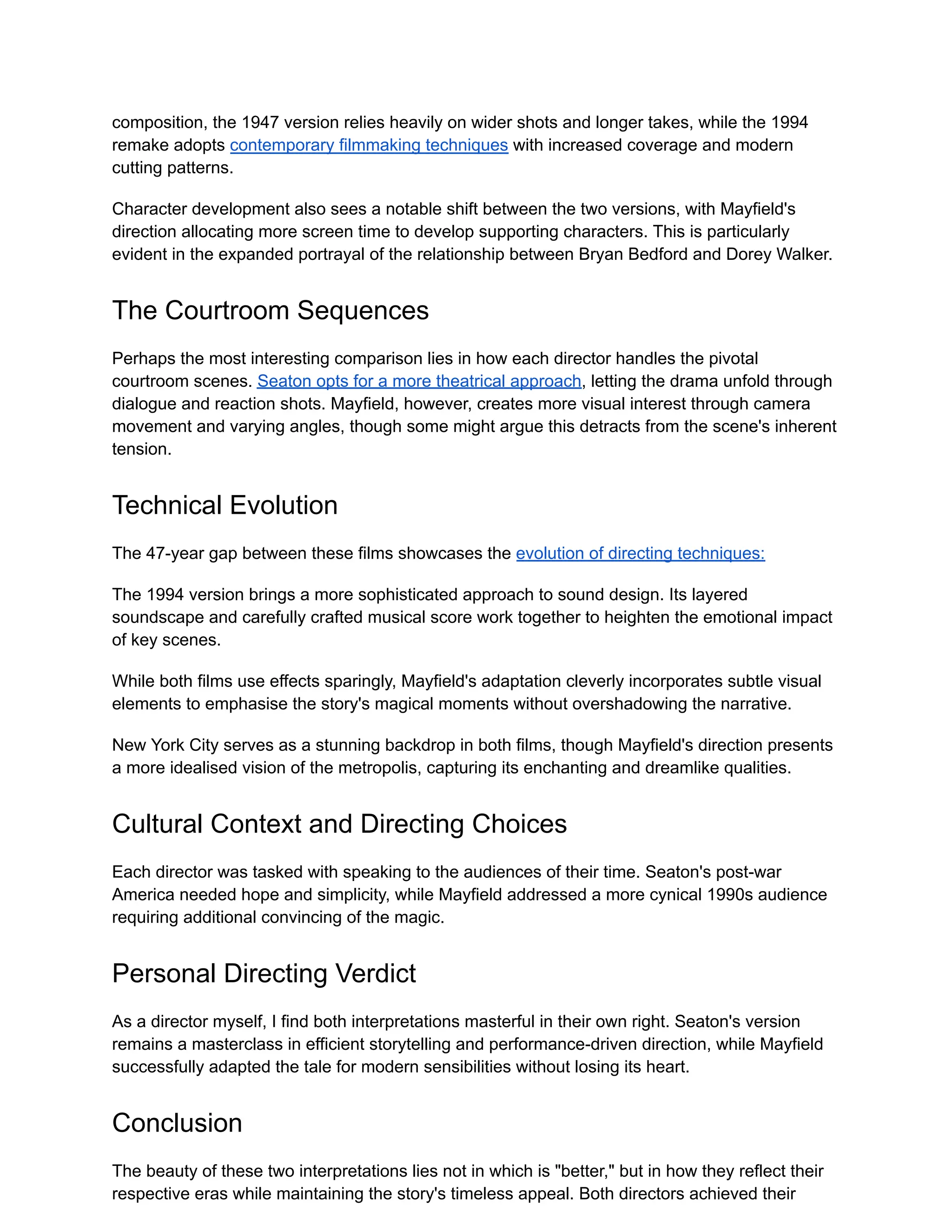 Miracle on 34th Street (1947 vs 1994) - A Comparative Directing Study | PDF