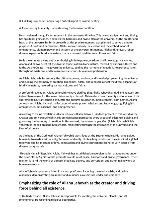 Miracles of Allahu Jehovah or Allahu Yahweh | DOCX