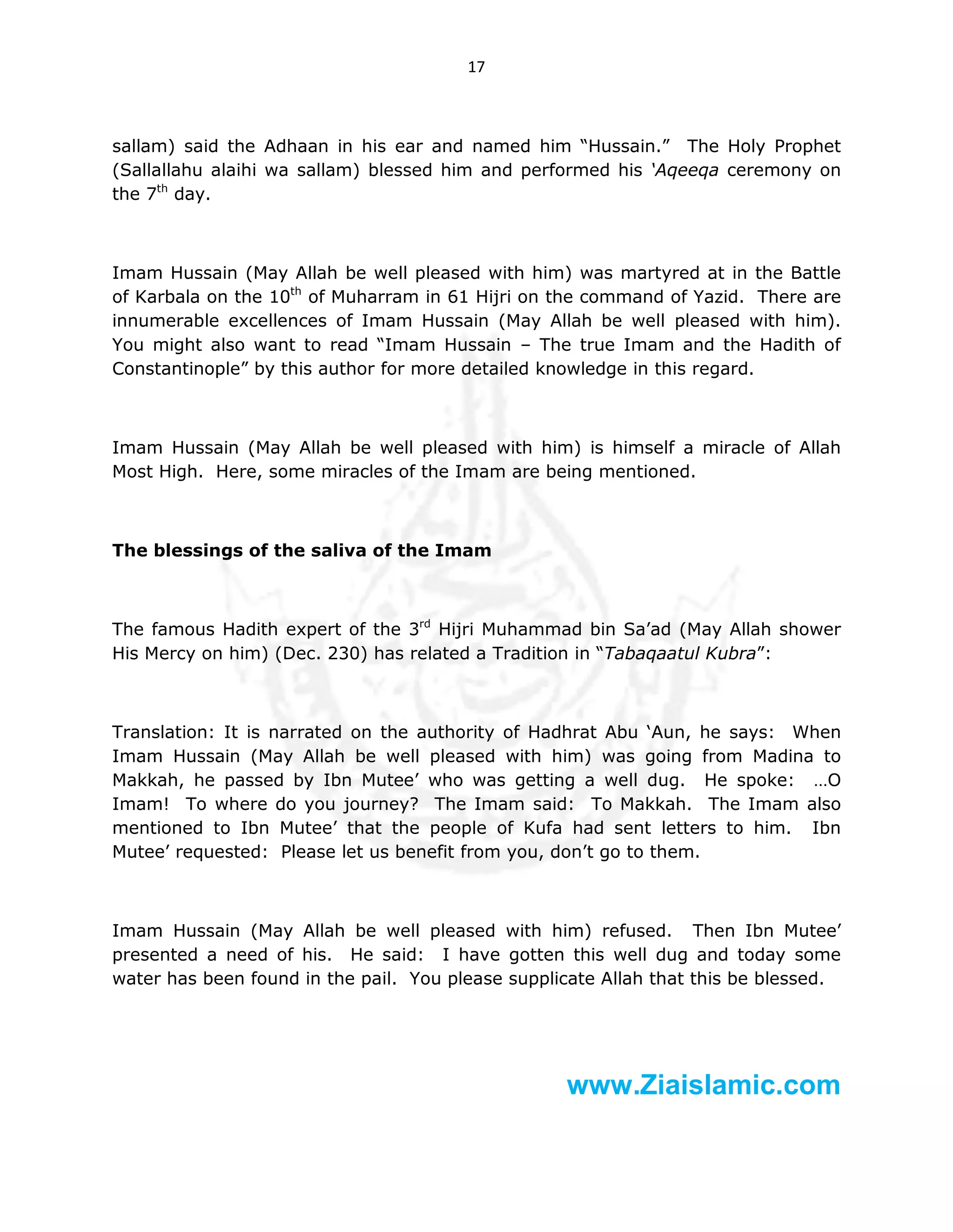 The Miracles of Imam Hasan and Imam Hussain (May Allah be well pleased with them) | PDF