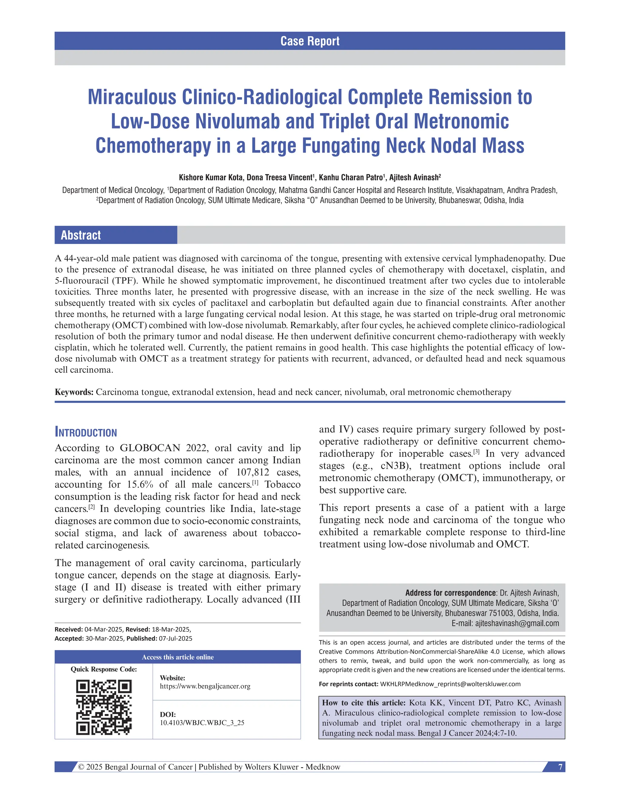 Miraculous Clinico-Radiological Complete Remission to Low-Dose ...