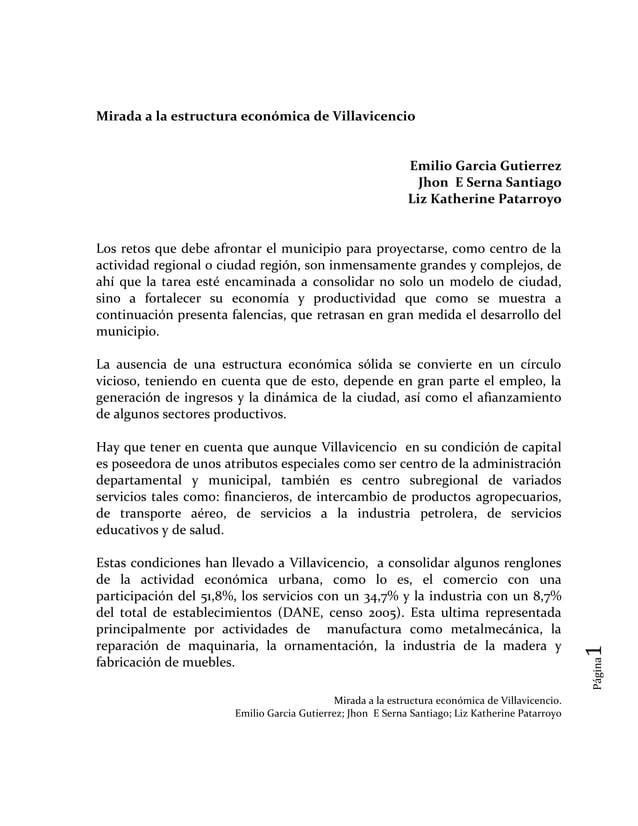 Mirada a la estructura econmica de villavicencio egg jhon serna liz ...