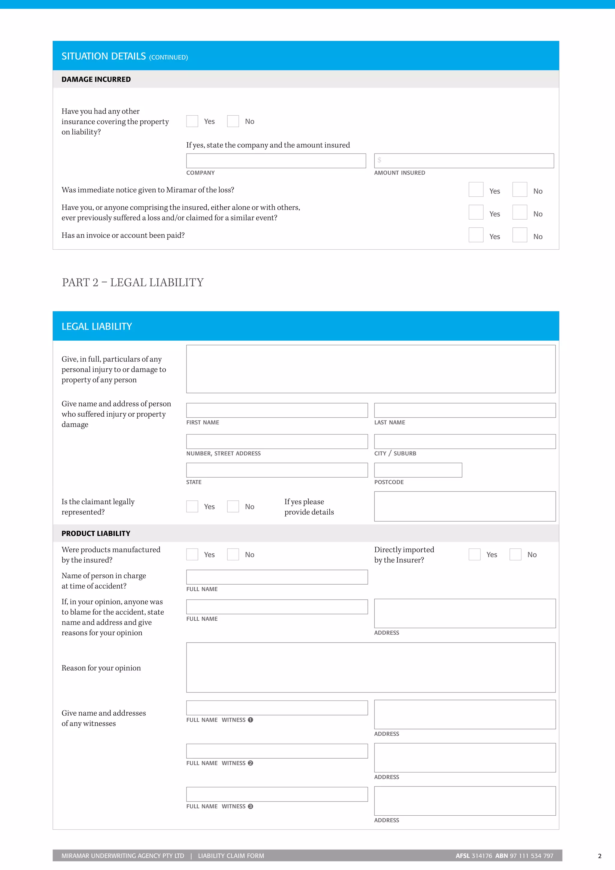 Miramar Public Liability Claim Form | PDF | Home Insurance | Insurance