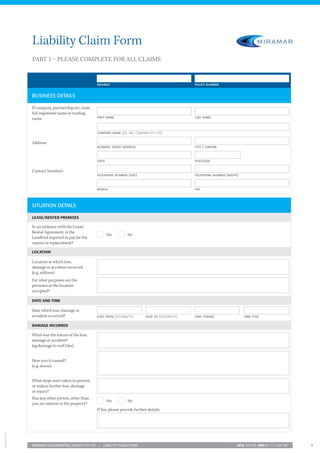 Miramar Public Liability Claim Form | PDF | Home Insurance | Insurance