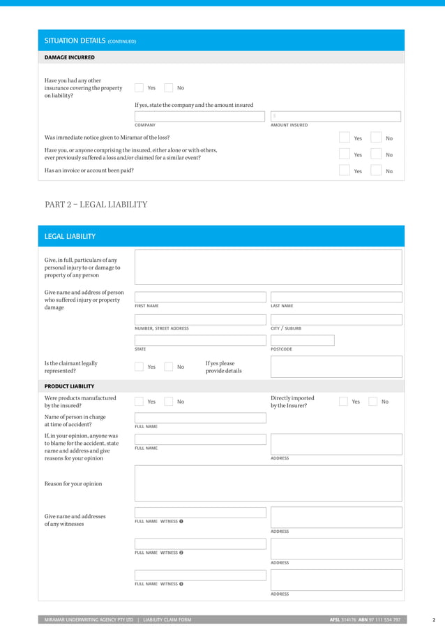 Miramar Public Liability Claim Form | PDF | Home Insurance | Insurance