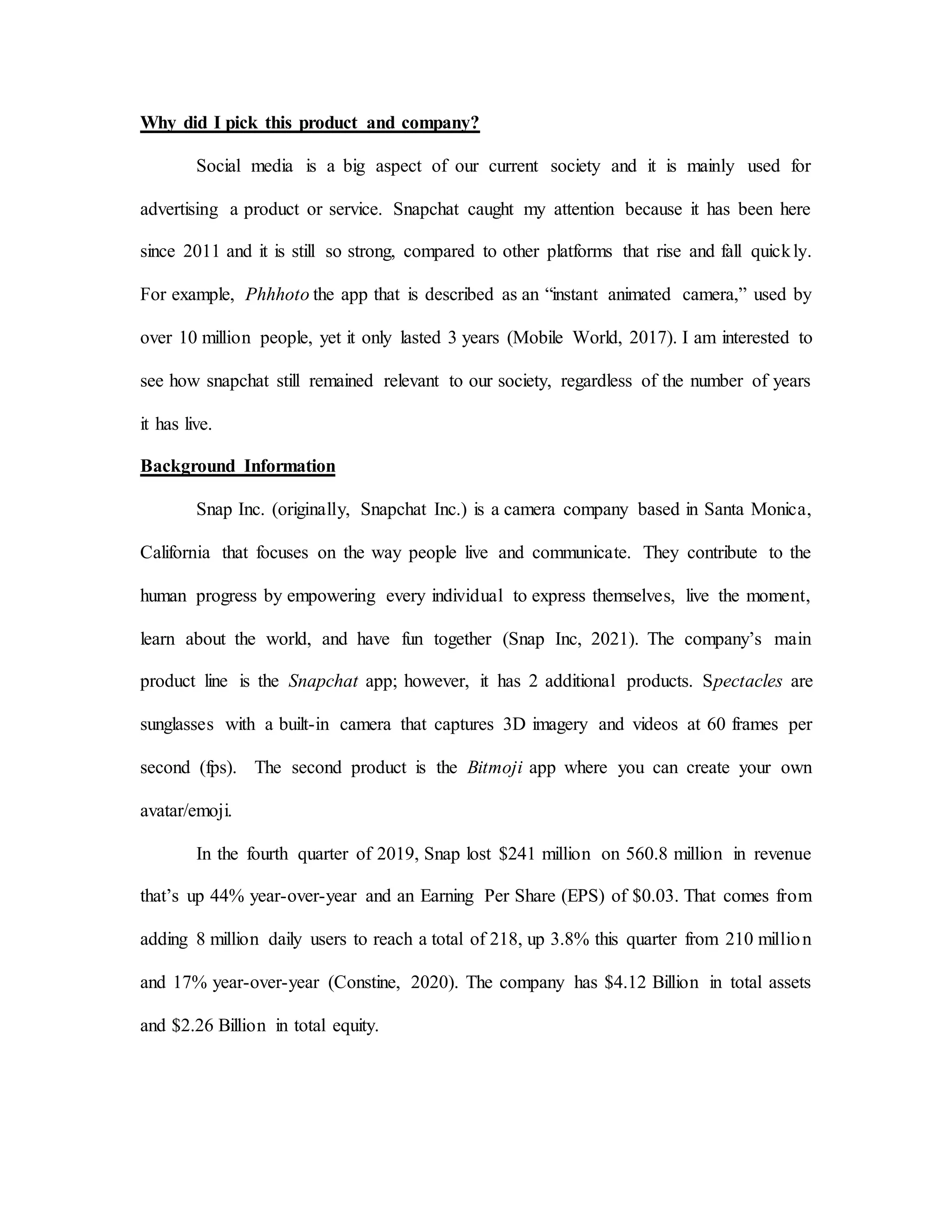 Nine Elements of the Business Model (Snapchat) | DOCX