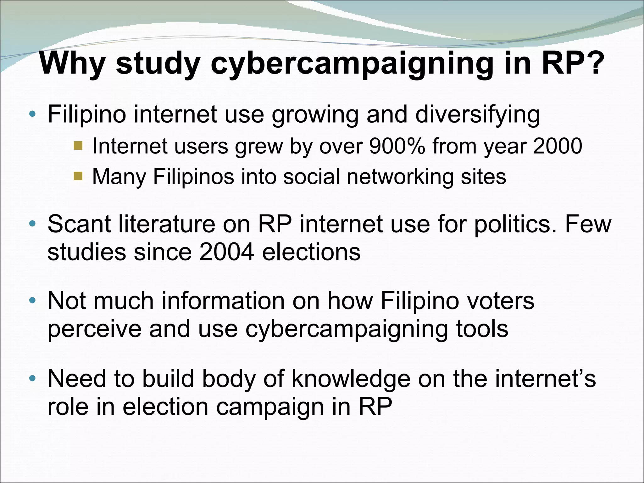 Cybercampaigning in the 2010 Presidential Election in the Phils | PPT ...