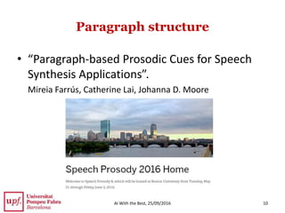 Using paragraph- and discourse-based prosodic cues to improve speech synthesis expressiveness ...