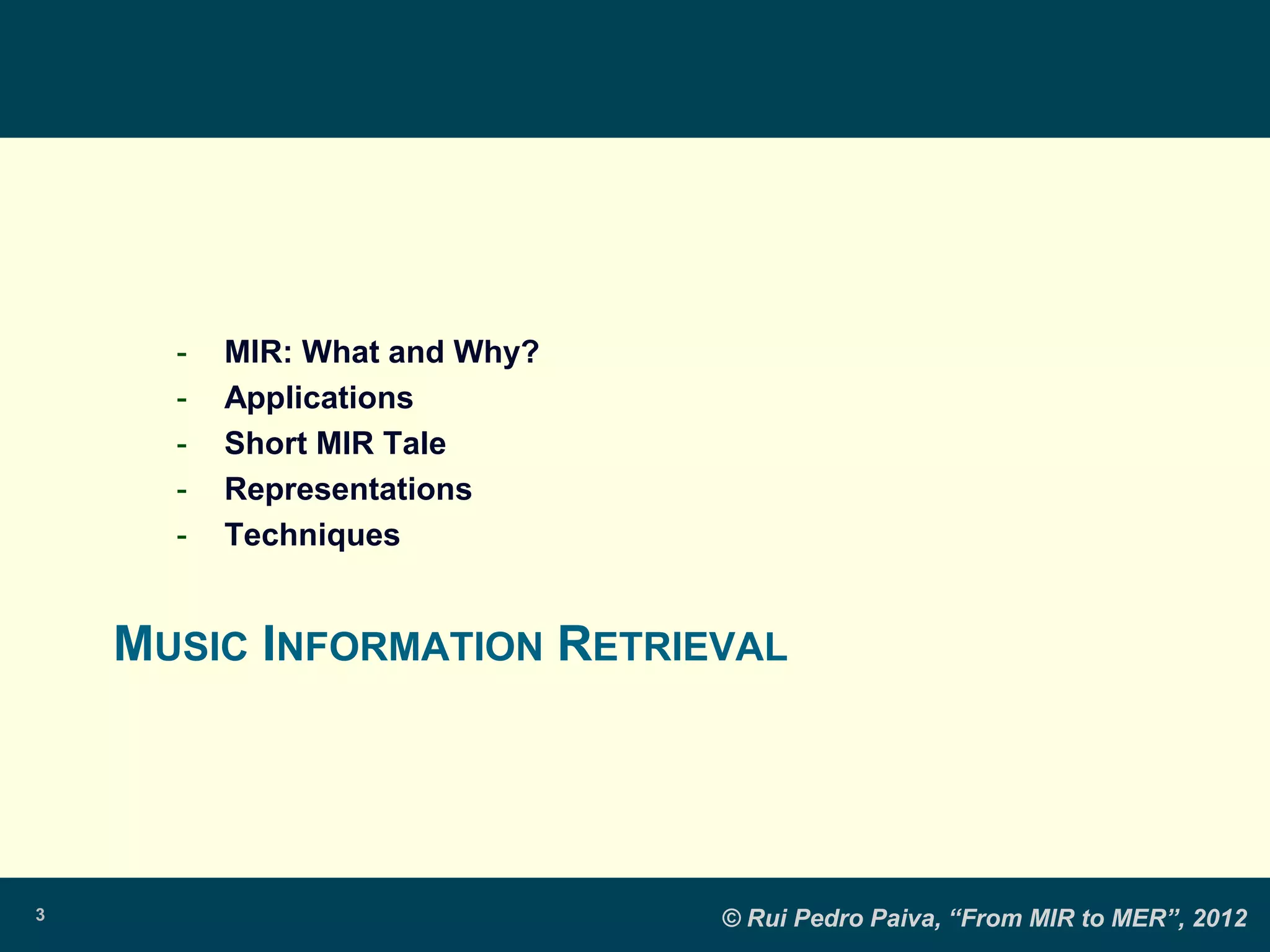From Music Information Retrieval to Music Emotion Recognition | PDF