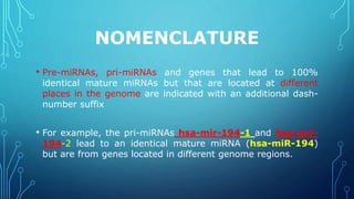Micro RNA biogenesis, function and nomenclature | PPTX