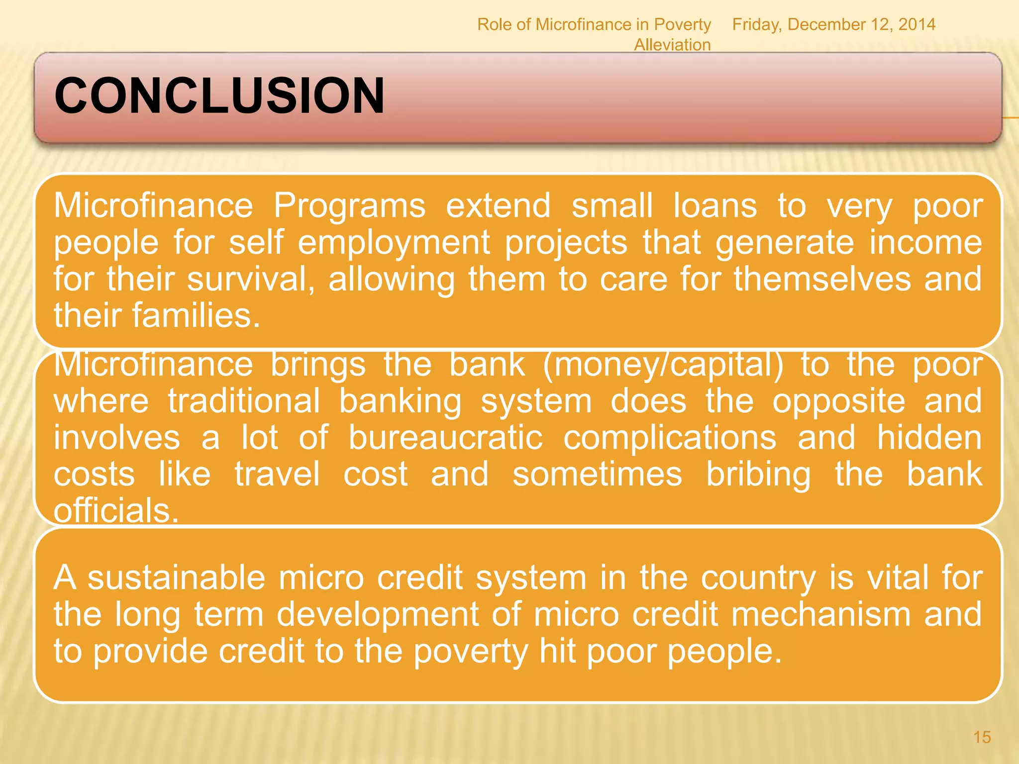 Role of microfinance in poverty allevation | PPTX