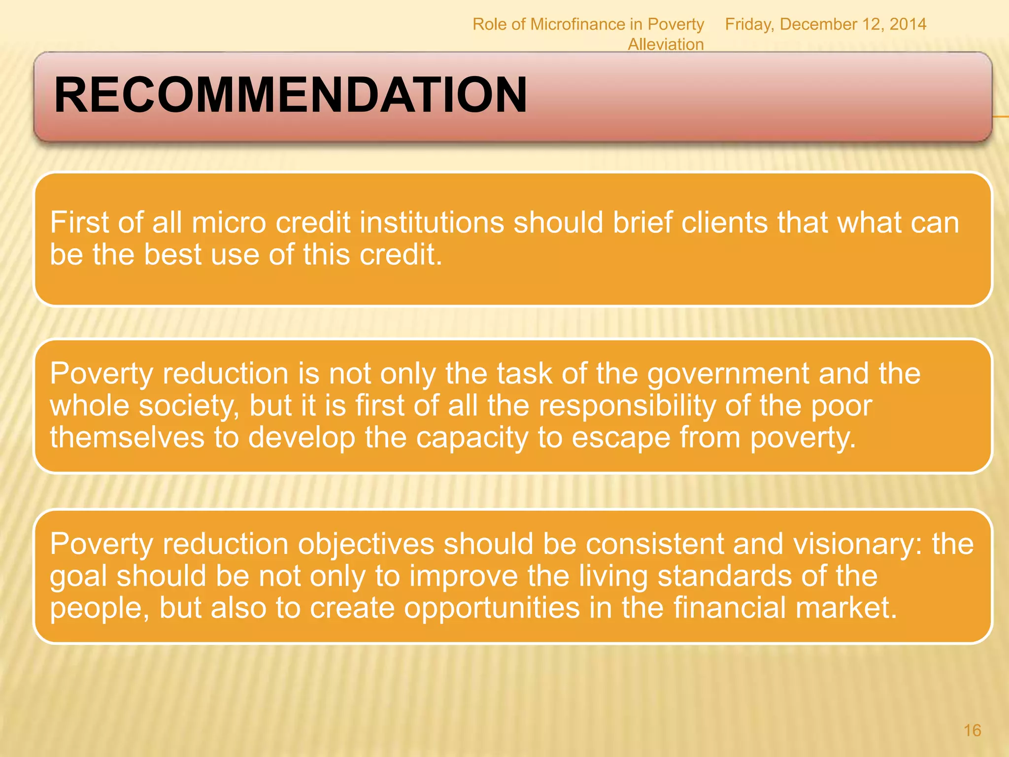 Role of microfinance in poverty allevation | PPTX