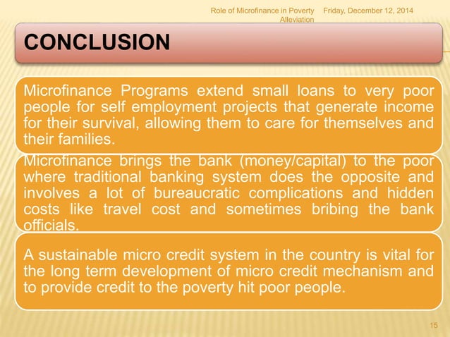 Role of microfinance in poverty allevation | PPTX