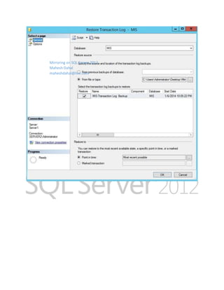 Mirroring in SQL Server 2012 R2 | DOCX