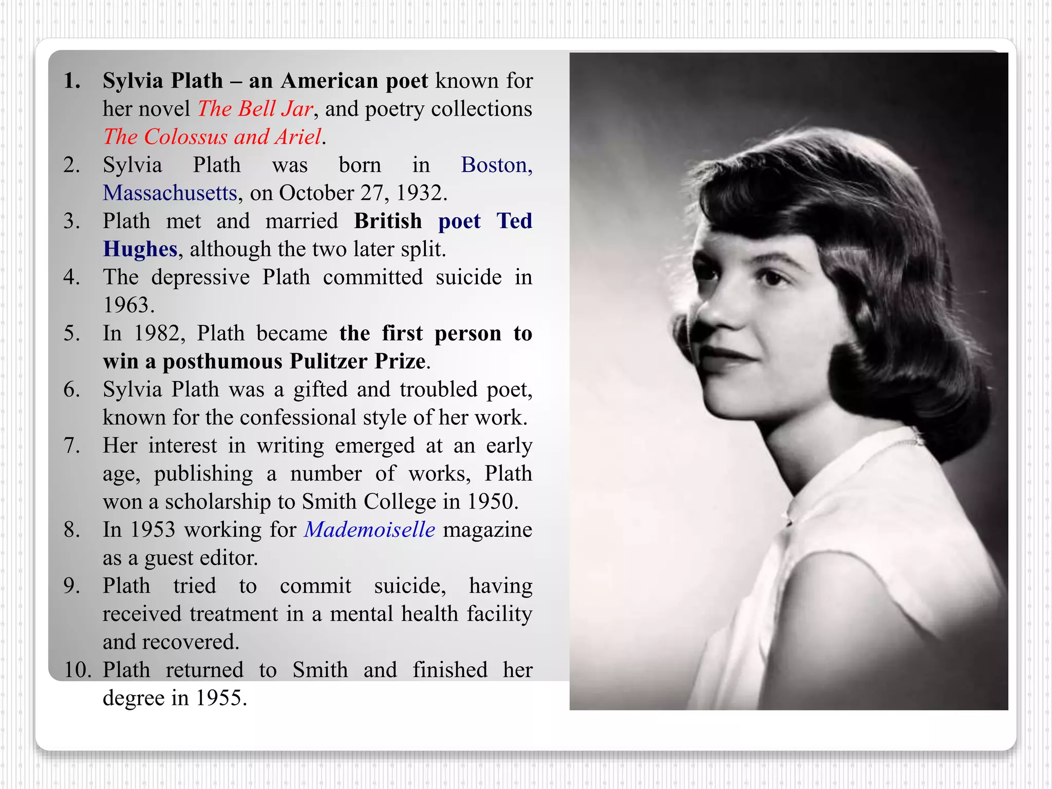 Mirror - a poem by Sylvia Plath | PPTX
