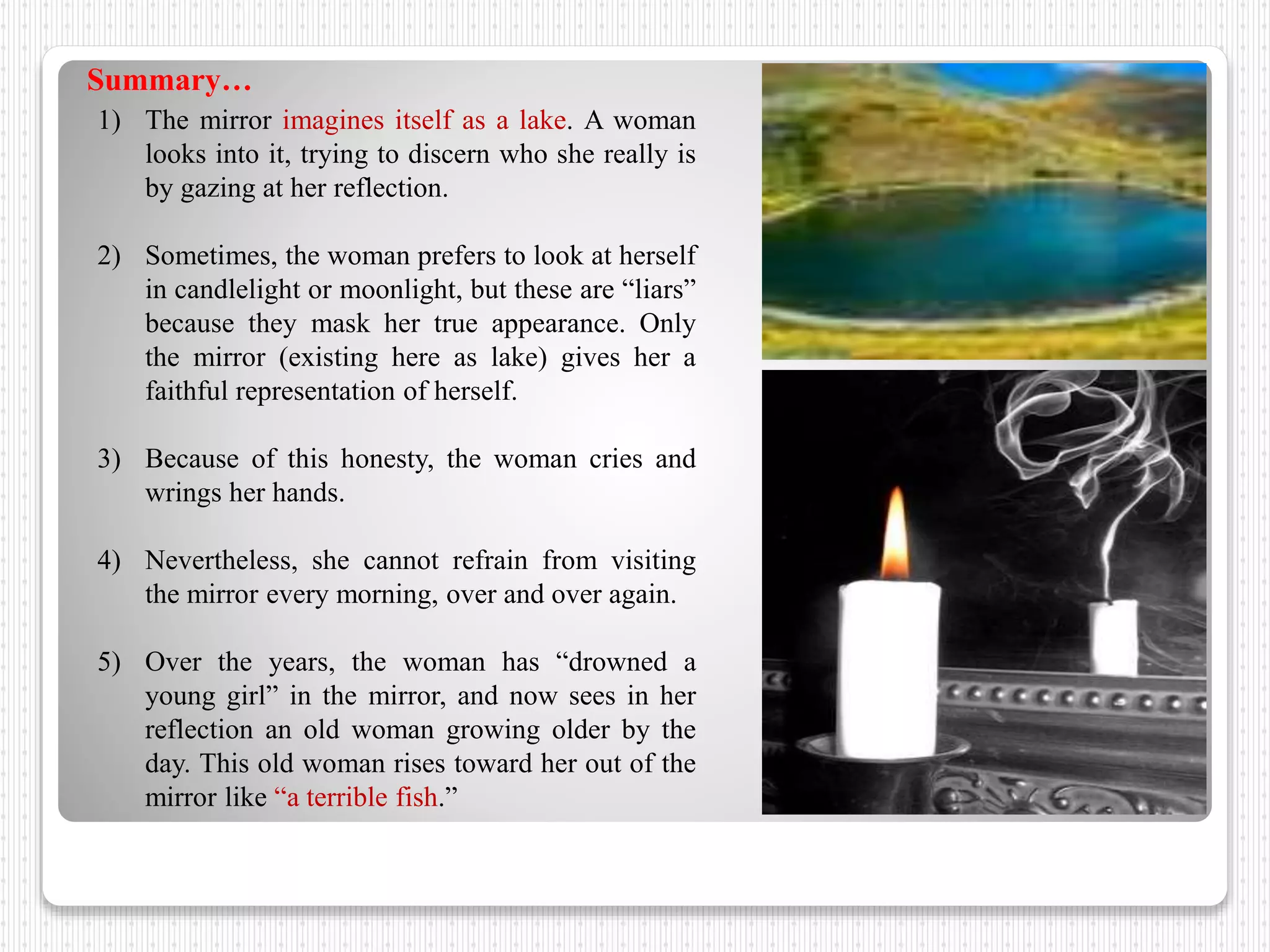 Mirror - a poem by Sylvia Plath | PPTX