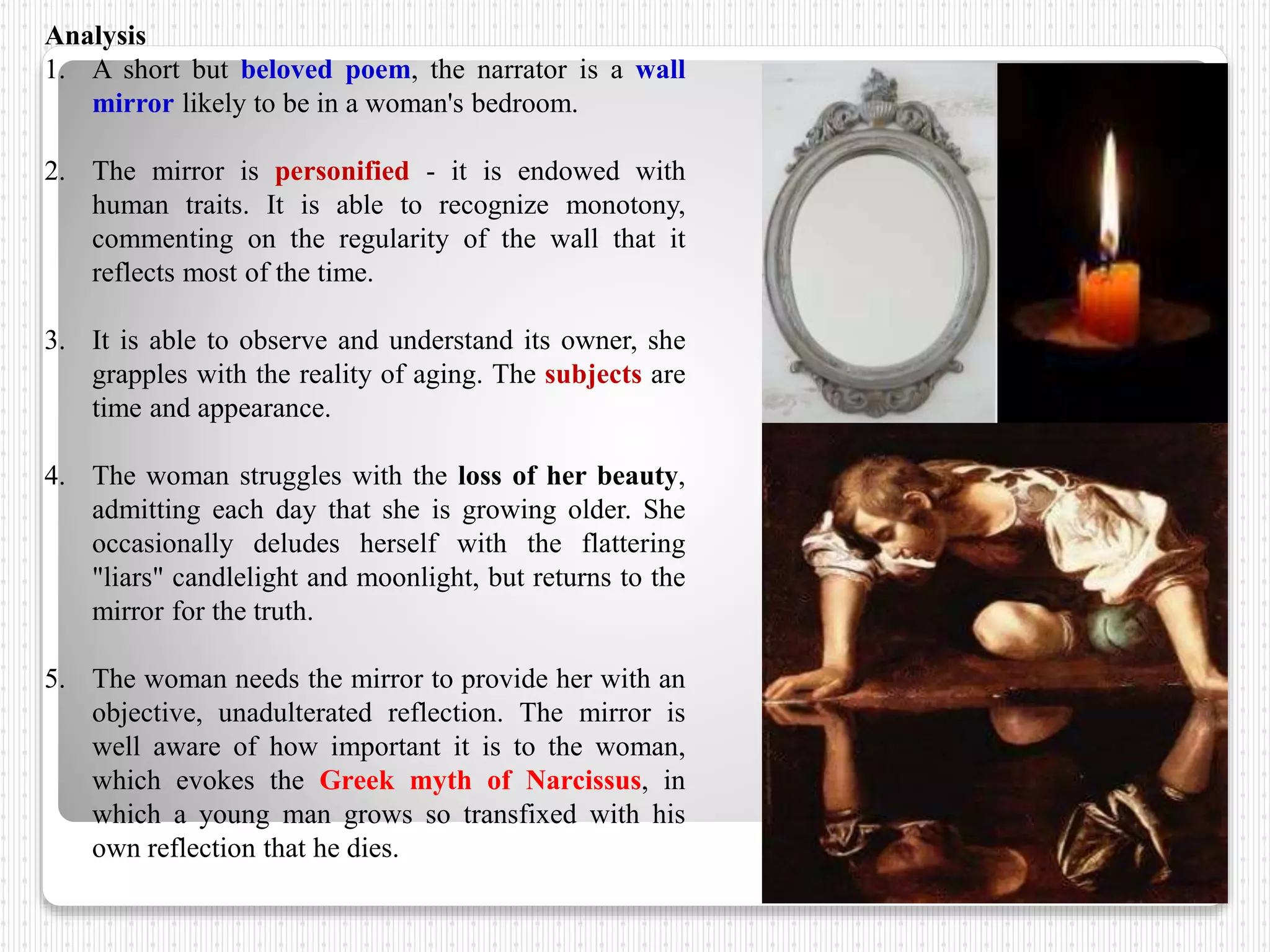 Mirror - a poem by Sylvia Plath | PPTX