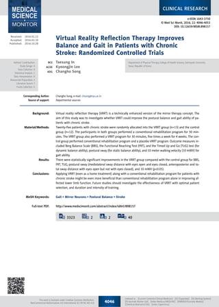 Virtual Reality Reflection Therapy Improves Balance and Gait in ...