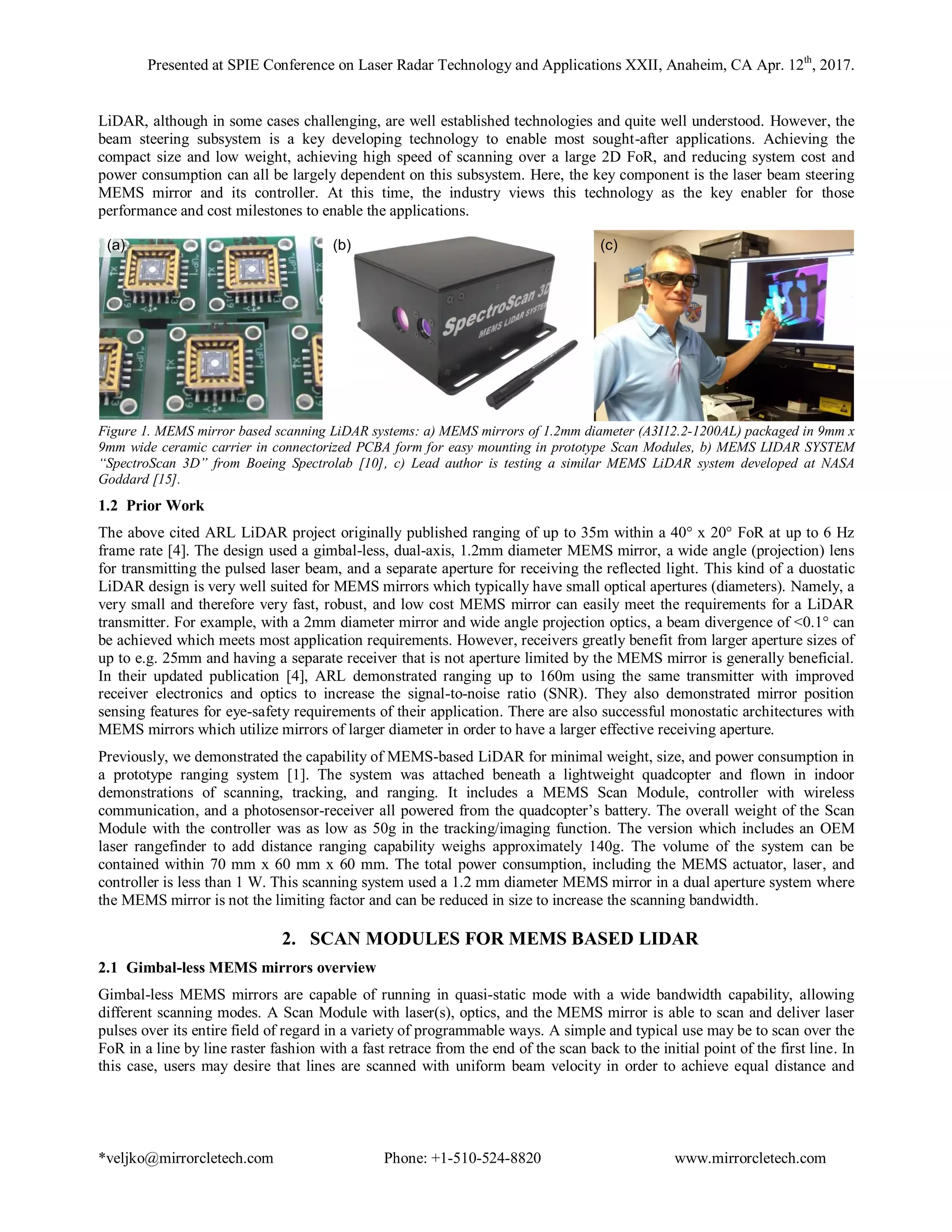 Closed Loop Control of Gimbal-less MEMS Mirrors for Increased Bandwidth in LiDAR Application | PDF