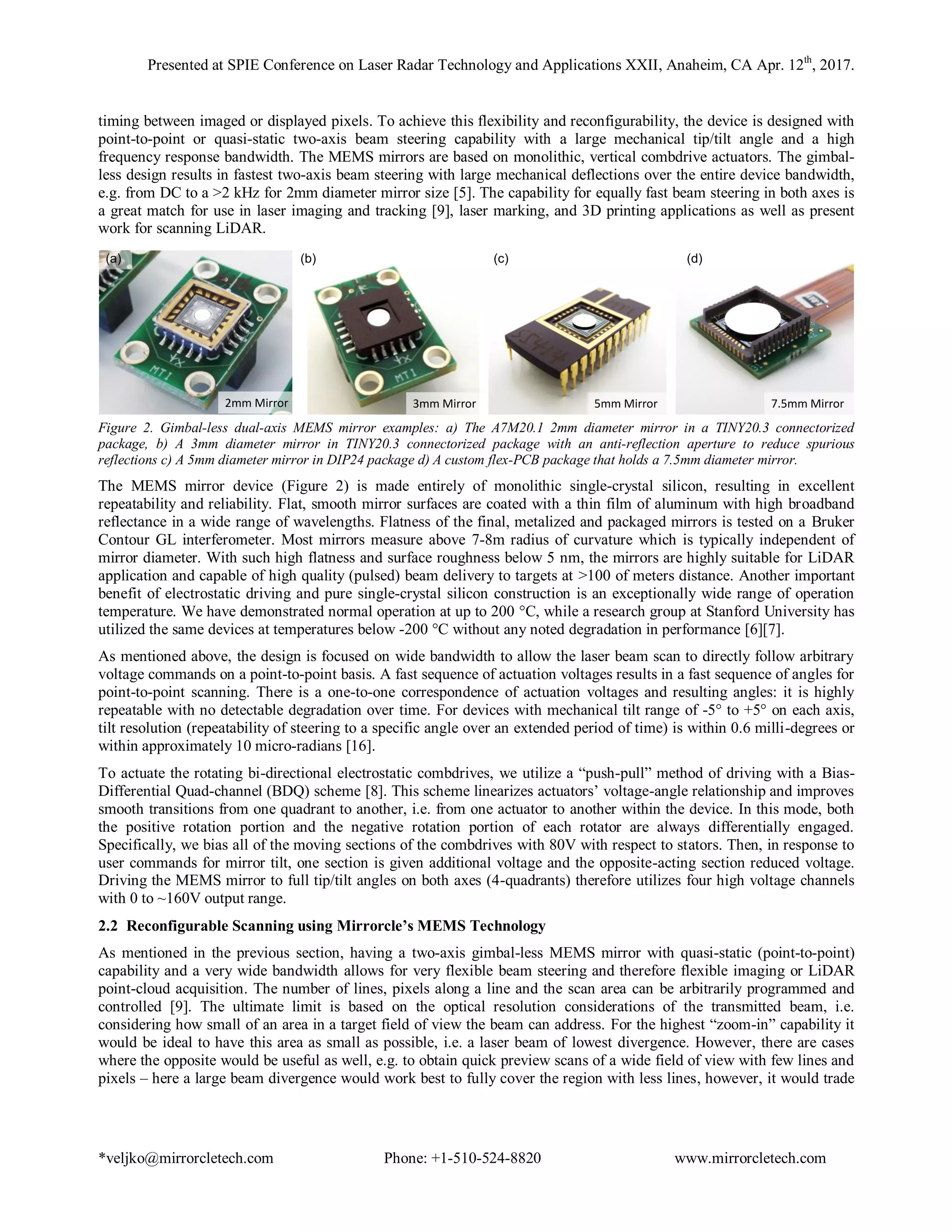Closed Loop Control of Gimbal-less MEMS Mirrors for Increased Bandwidth in LiDAR Application | PDF