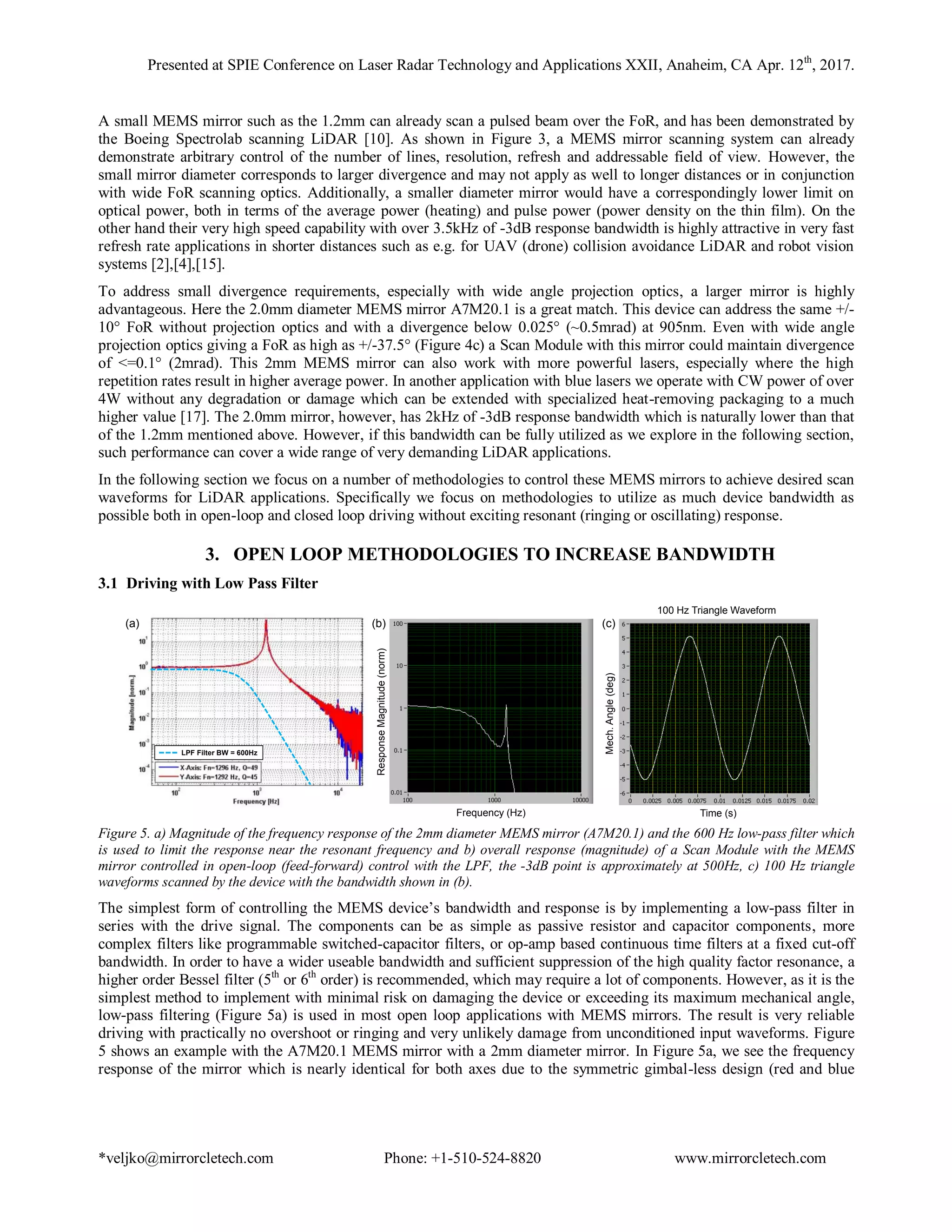 Closed Loop Control of Gimbal-less MEMS Mirrors for Increased Bandwidth ...