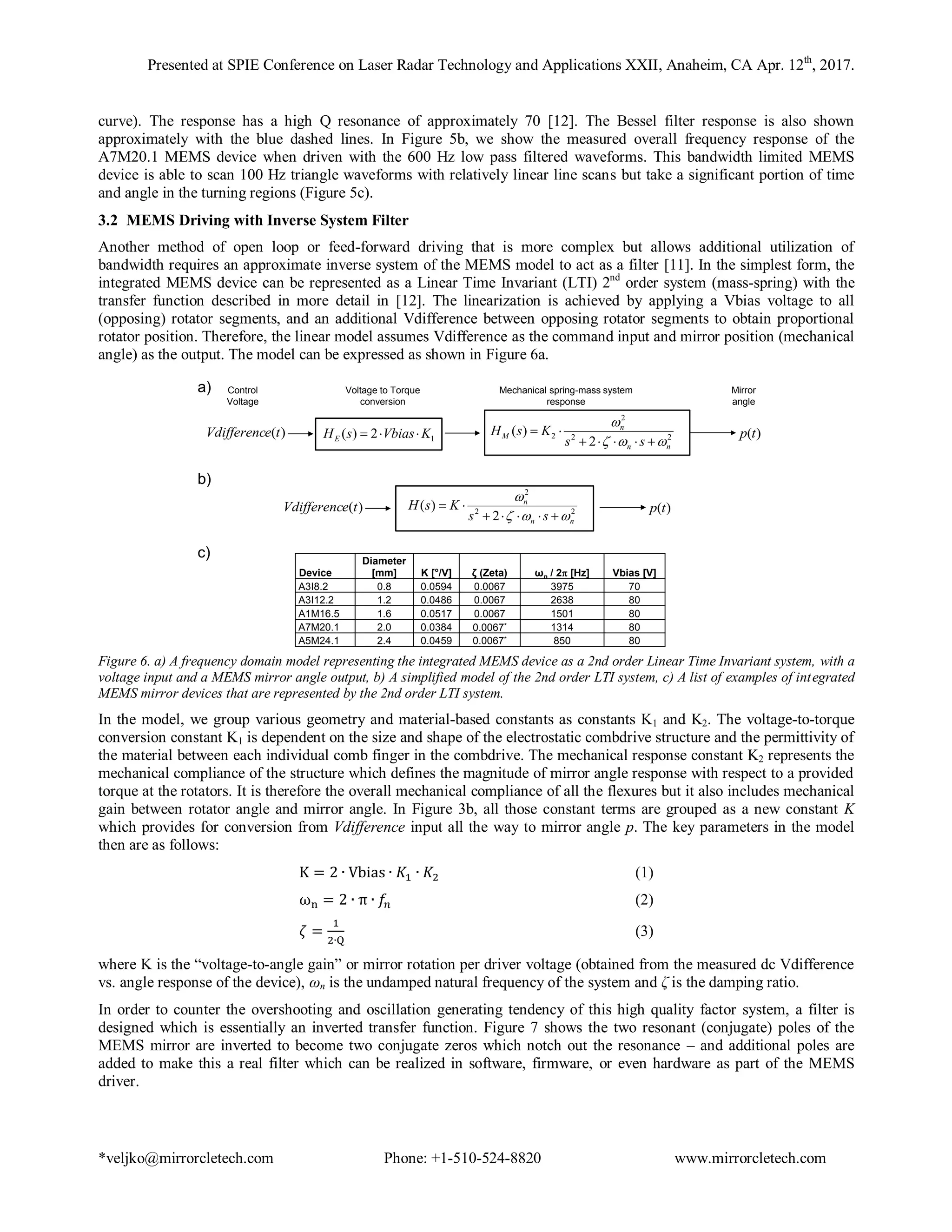Closed Loop Control of Gimbal-less MEMS Mirrors for Increased Bandwidth in LiDAR Application | PDF