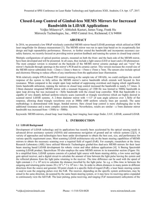 Closed Loop Control of Gimbal-less MEMS Mirrors for Increased Bandwidth in LiDAR Application | PDF