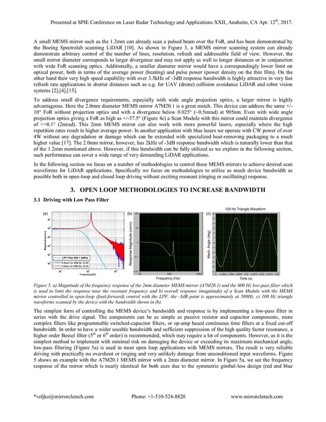 Closed Loop Control of Gimbal-less MEMS Mirrors for Increased Bandwidth in LiDAR Application | PDF