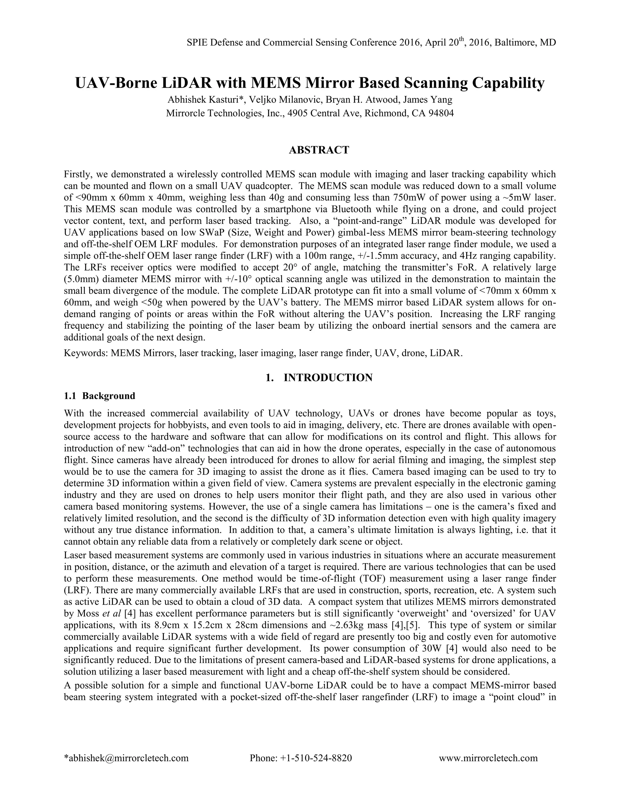 Uav Borne Lidar With Mems Mirror Based Scanning Capability Pdf