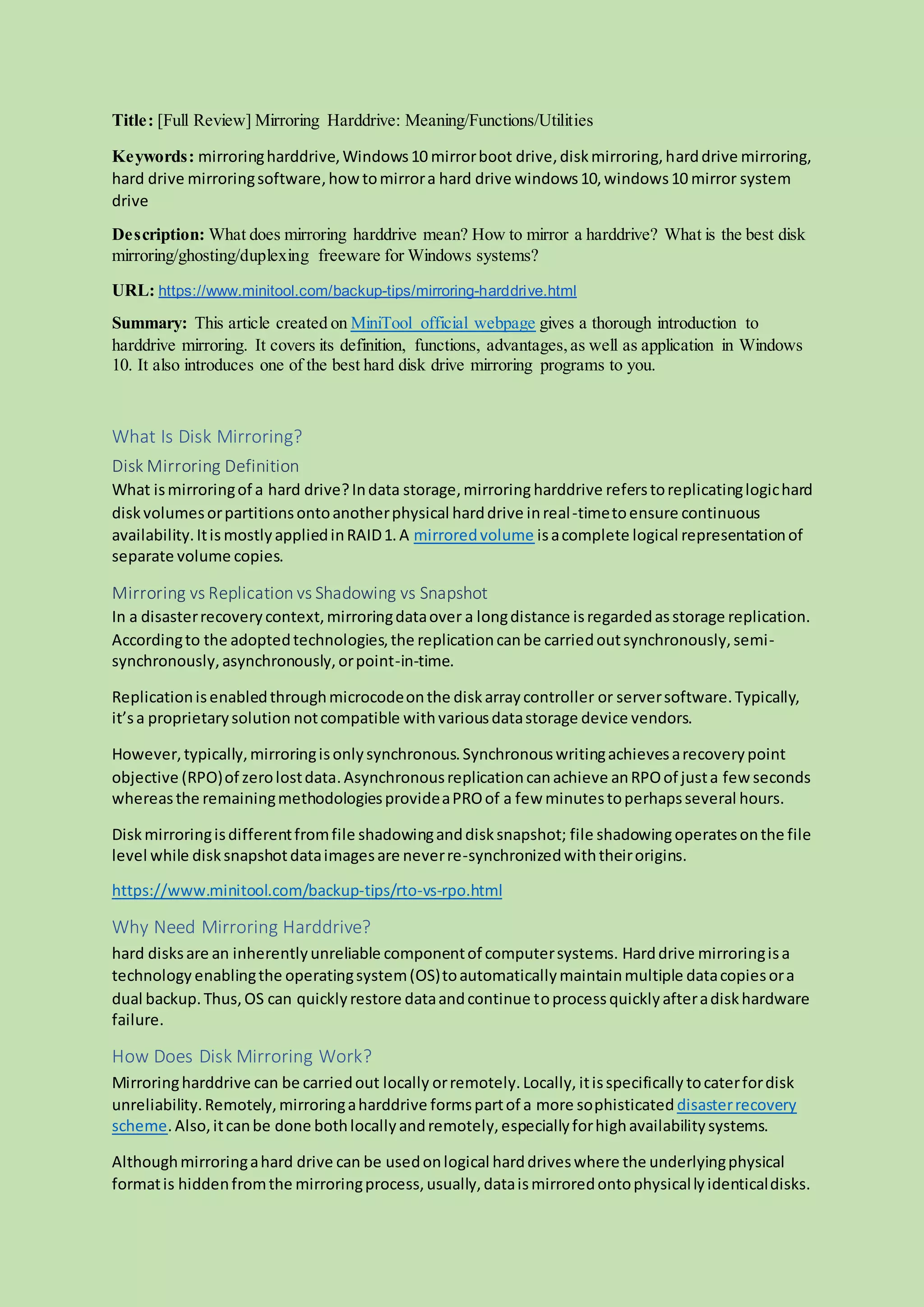 mirroring harddrive | DOCX