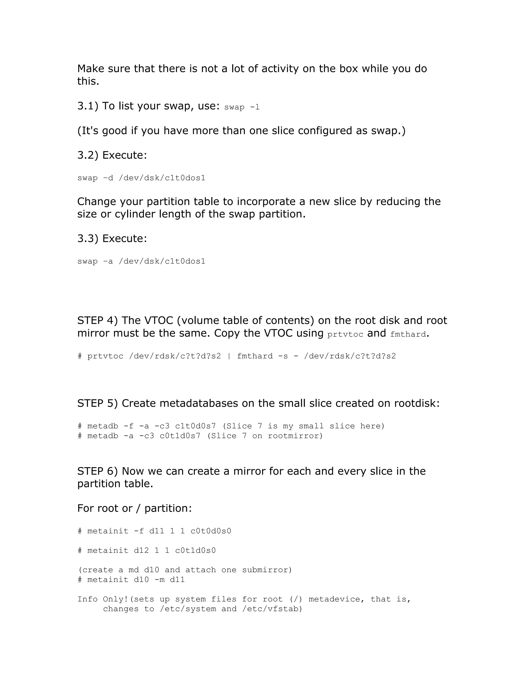 Mirroring the root_disk under solaris SVM | PDF