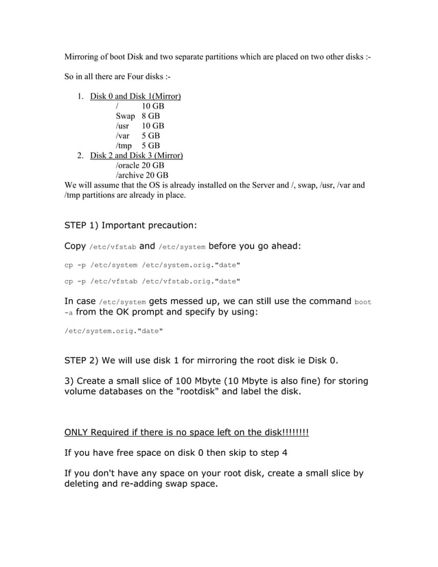 Mirroring the root_disk under solaris SVM | PDF