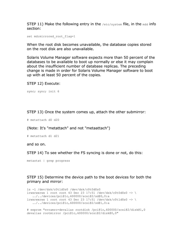 Mirroring the root_disk under solaris SVM | PDF