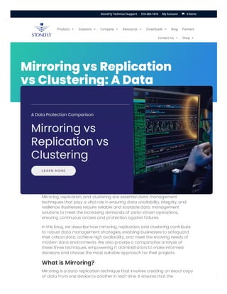 Mirroring vs Replication vs Clustering: A Data Protection Comparison | PDF